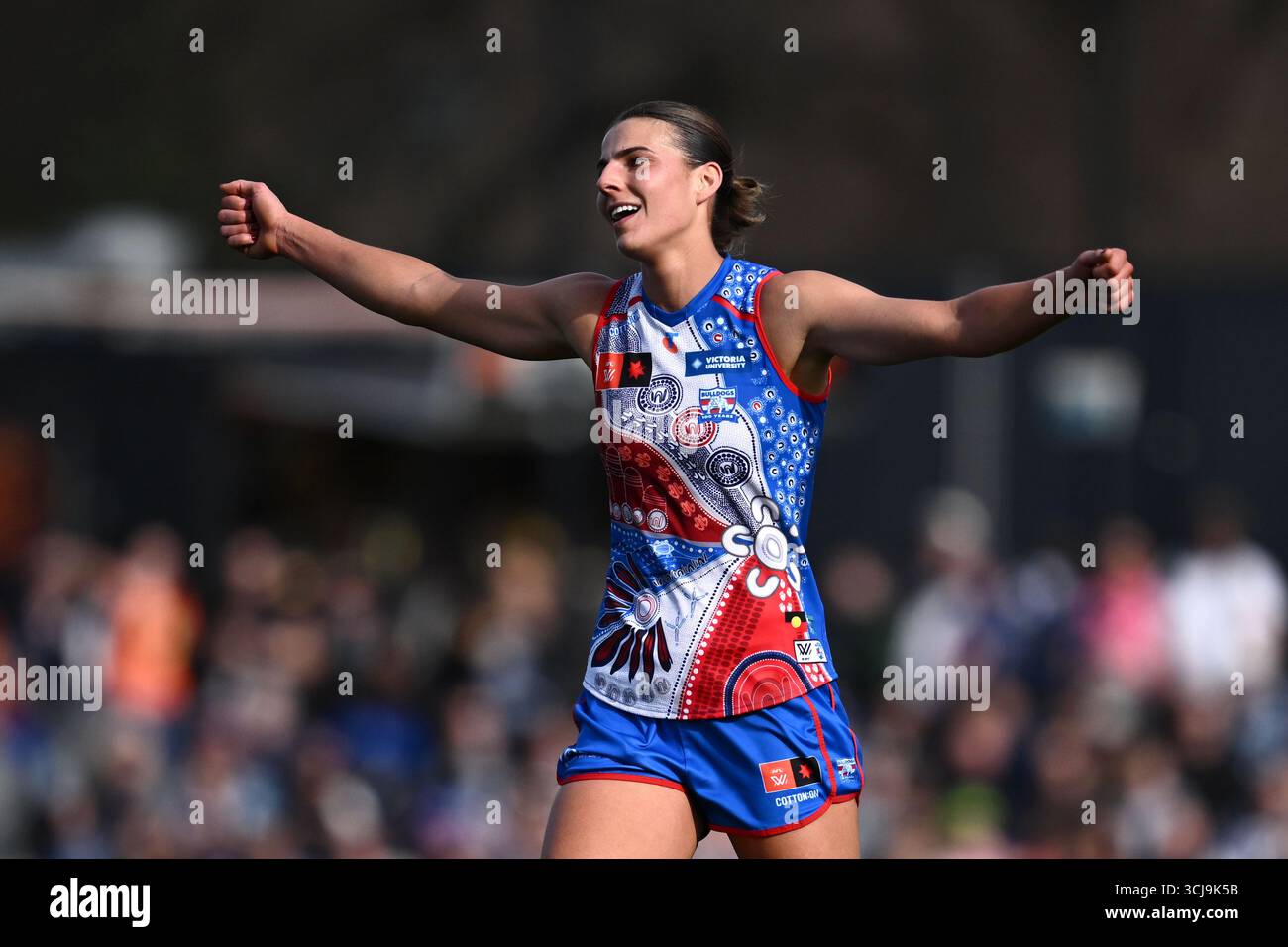 Alice Edmonds of the Bulldogs celebrates scoring a goal during the AFLW ...