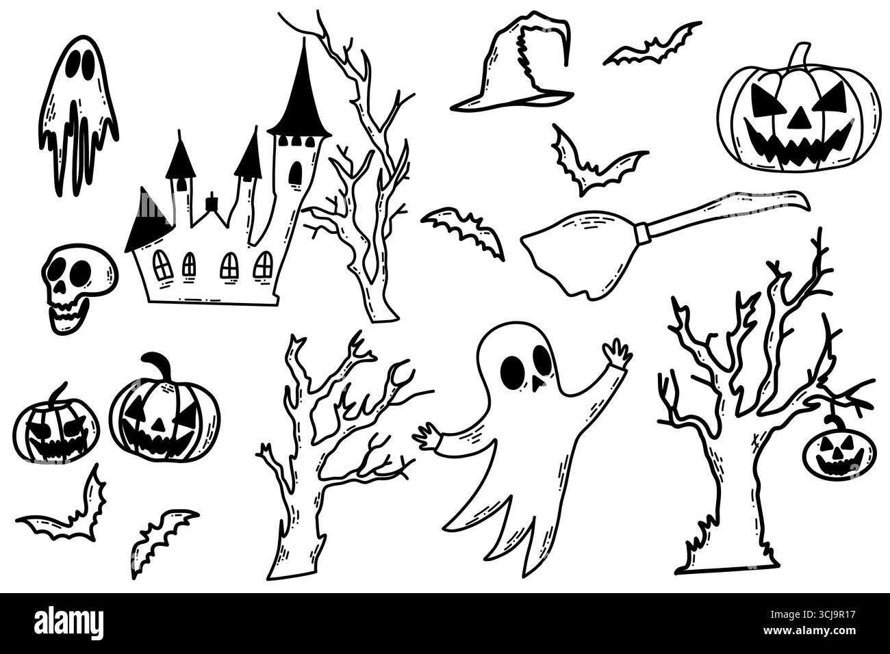 Halloween Doodles Featuring Ghosts, Pumpkins, Bats, and Haunting ...