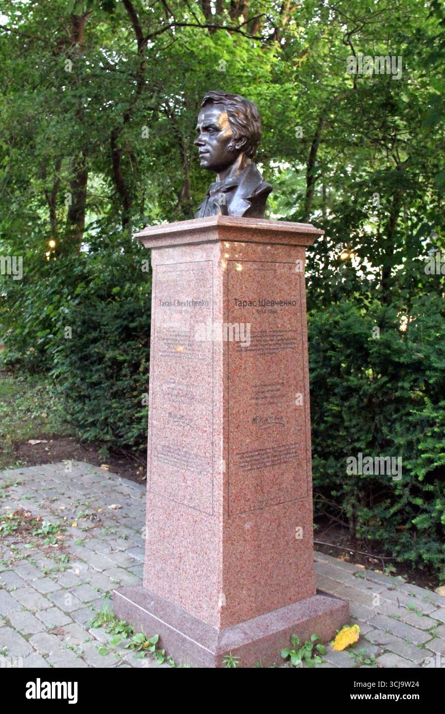Bronze bust of Taras Shevchenko, 19th-century Ukrainian poet and artist, by Oleh Lesiuk, on ...