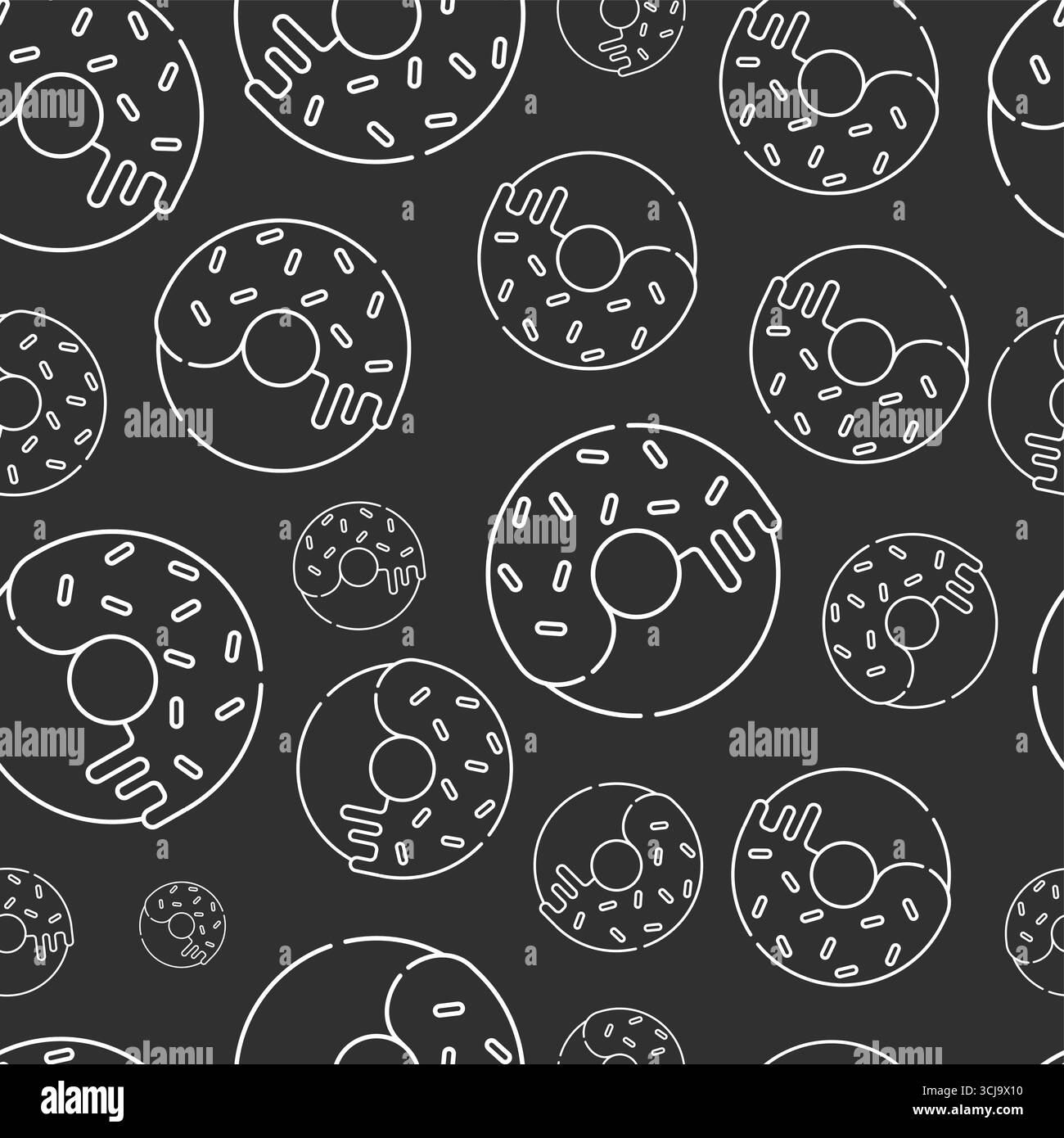 Donuts Seamless Pattern Texture Black and White Vector Illustration ...
