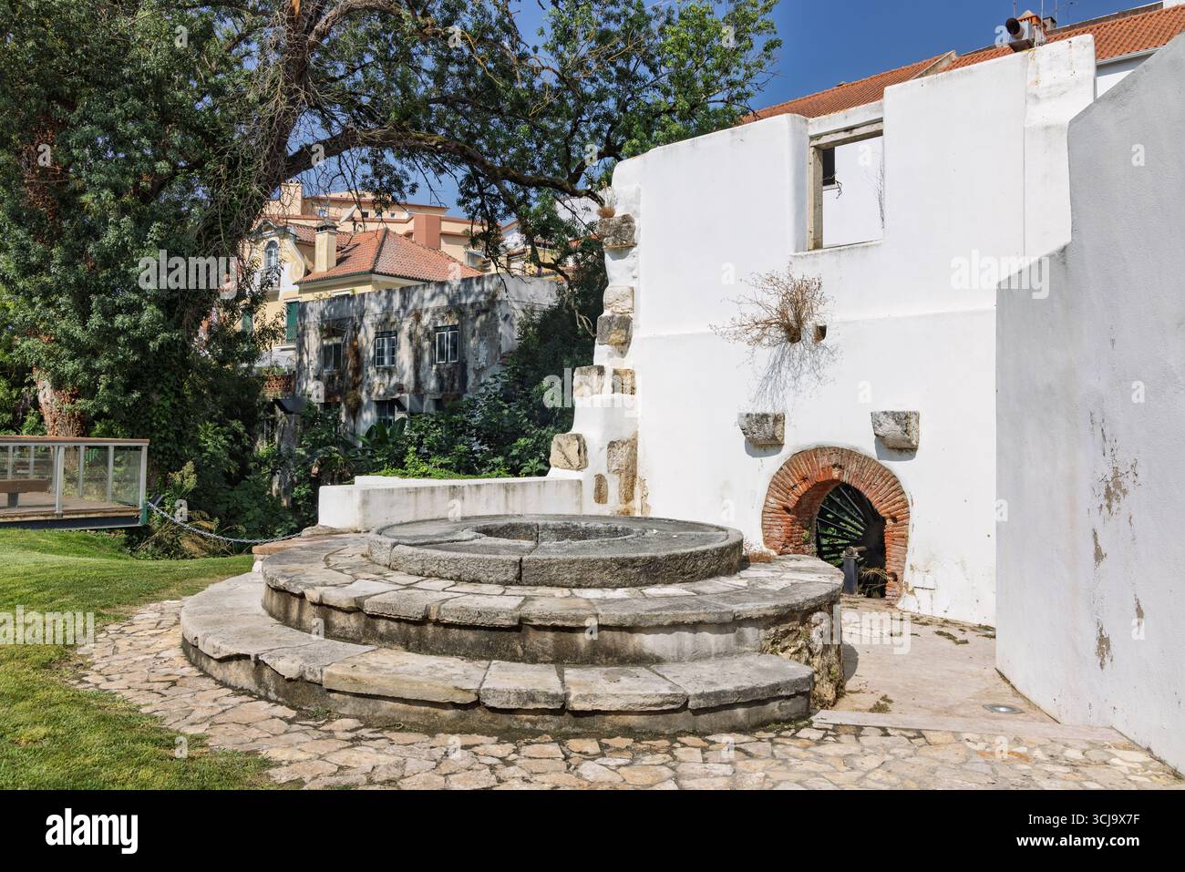The historic Dukes' Mill in Torres Novas, Portugal, showing a circular ...