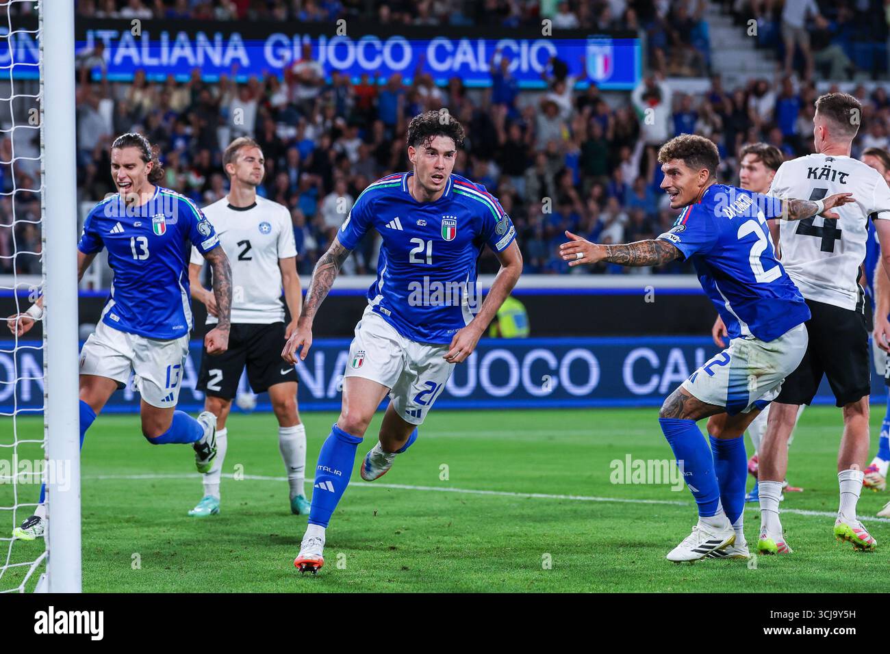 (C) Alessandro Bastoni of Italy celebrates after scoring a goal during ...