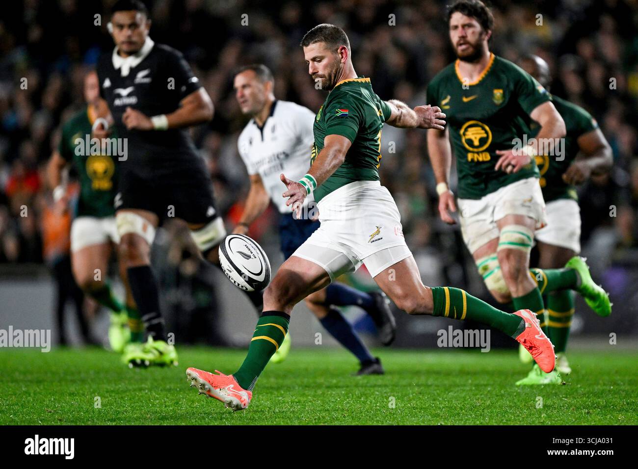 Willie le Roux of South Africa kicks the ball during their rugby ...