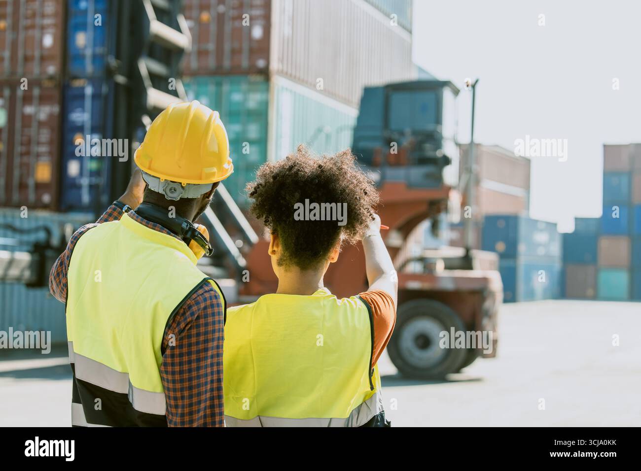 People work in container shipping port, Customs teamwork working at ...