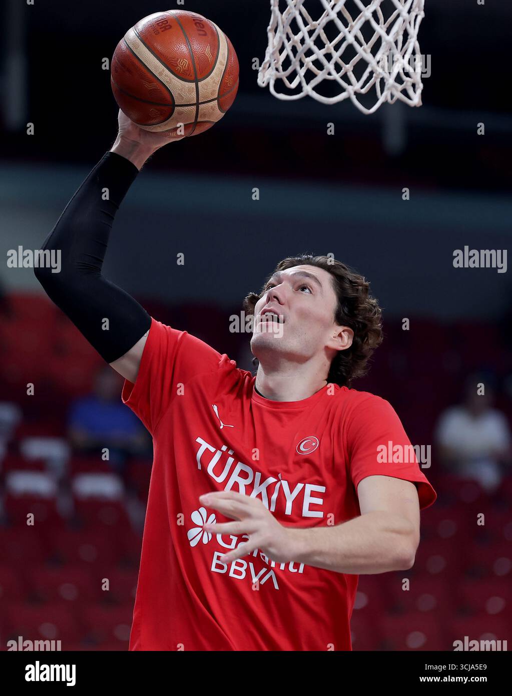 Turkey's Cedi Osman warms up prior to the FIBA Eurobasket 2025 round of ...