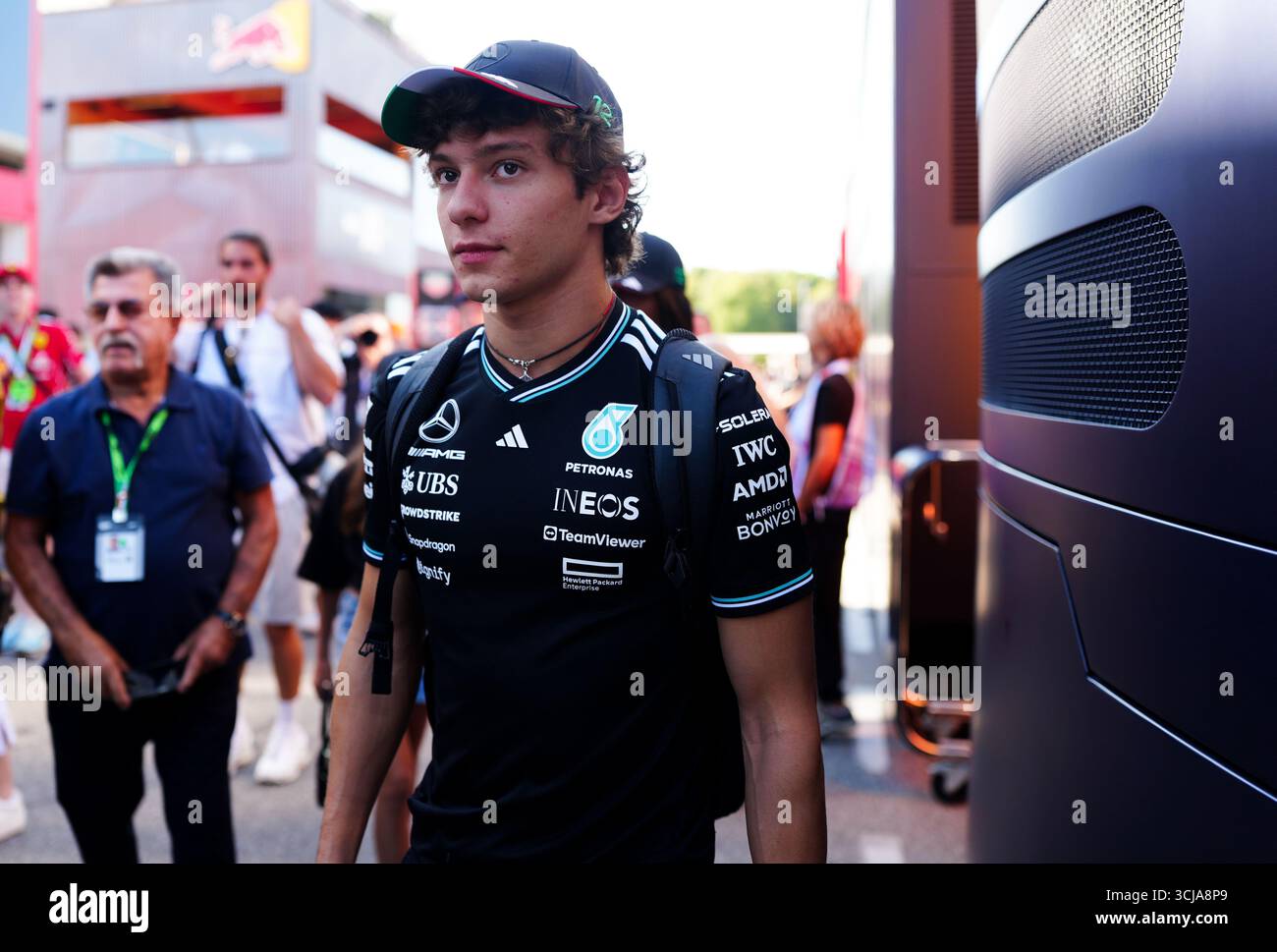 Mercedes driver Andrea Kimi Antonelli arriving at the Monza circuit ...