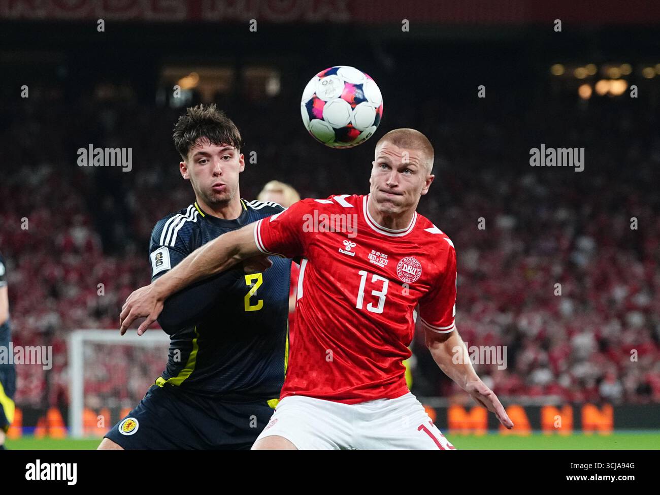 September 05 2025: Aaron Hickey of Scotland and Rasmus Kristensen of ...