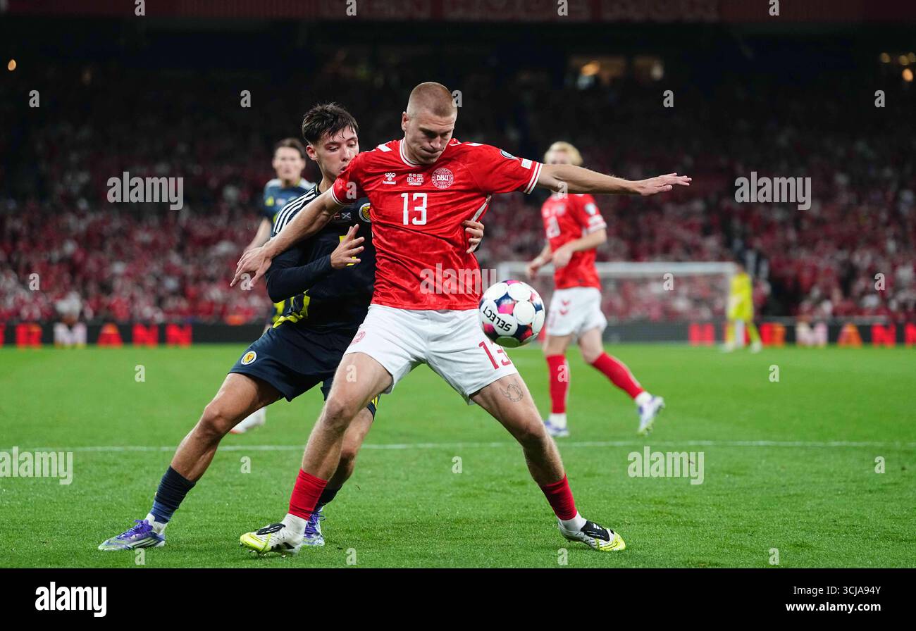 September 05 2025: Aaron Hickey of Scotland and Rasmus Kristensen of ...