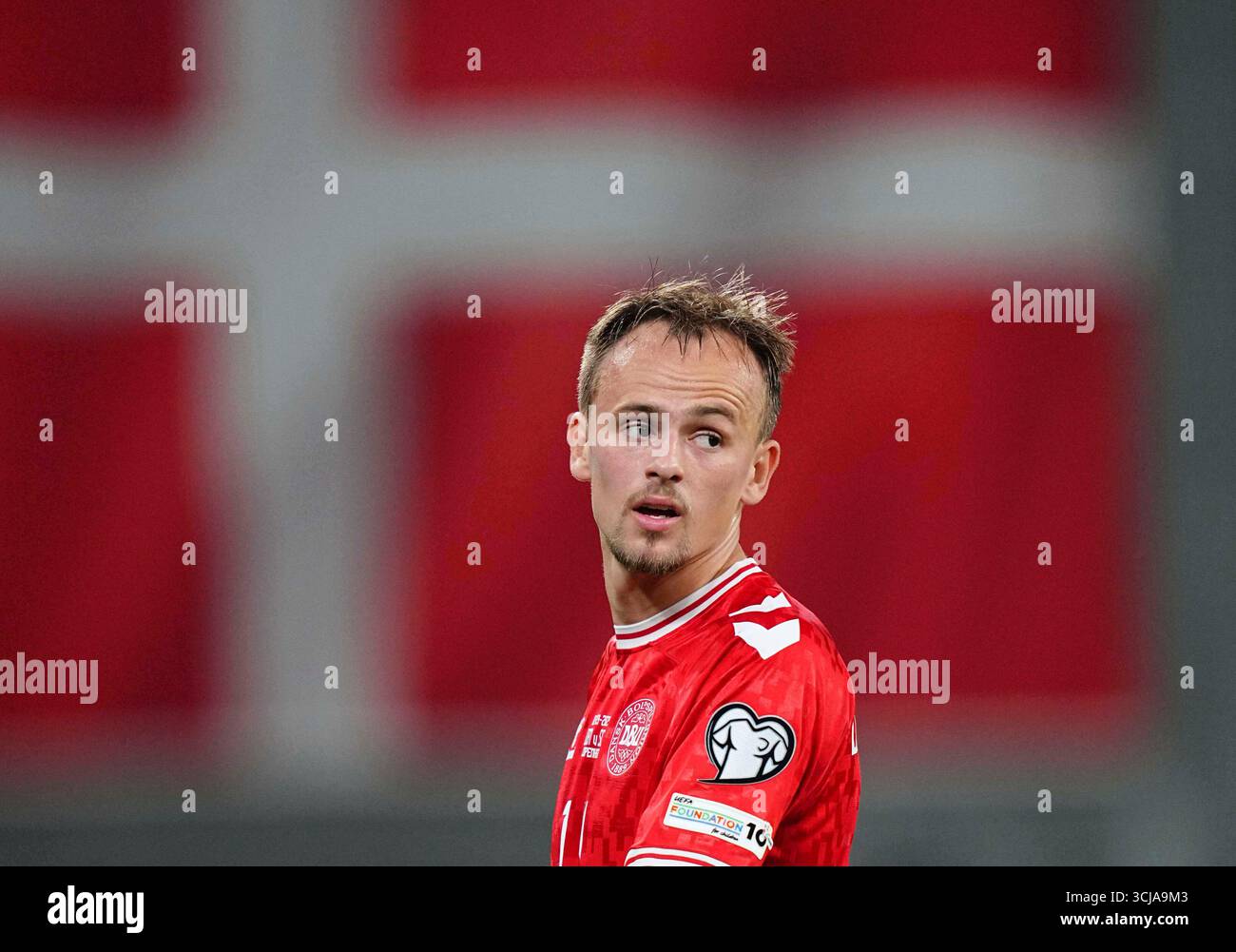 September 05 2025: Mikkel Damsgaard of Denmark looks on during a World ...