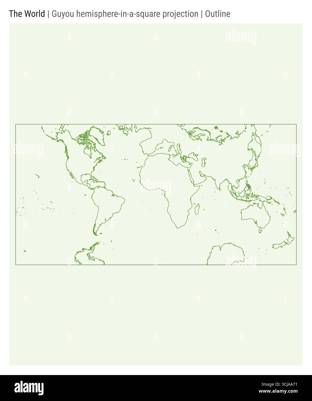 World Map. Guyou hemisphere-in-a-square projection. Outline style. High ...