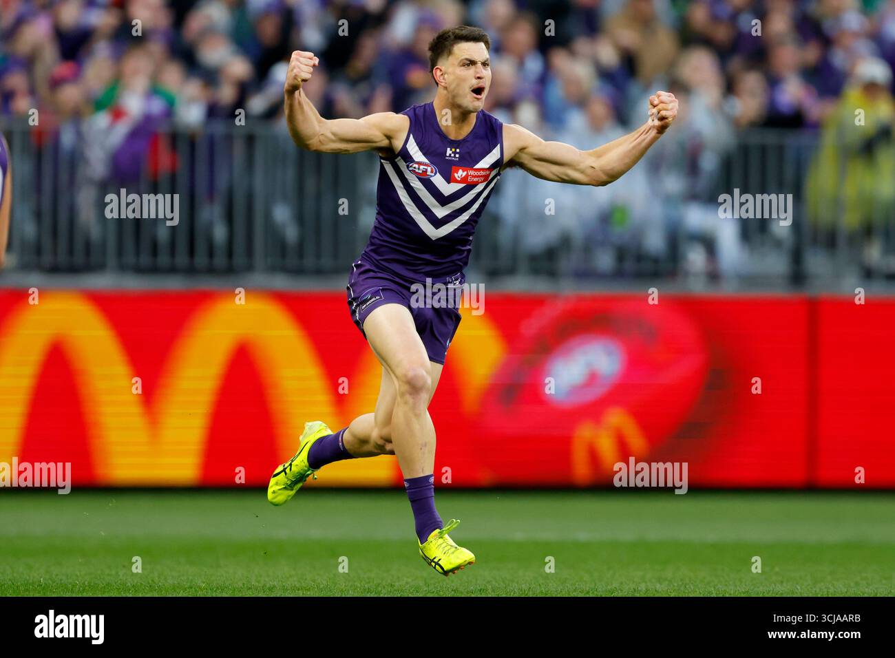 Patrick Voss of the Dockers celebrates his goal during the AFL ...