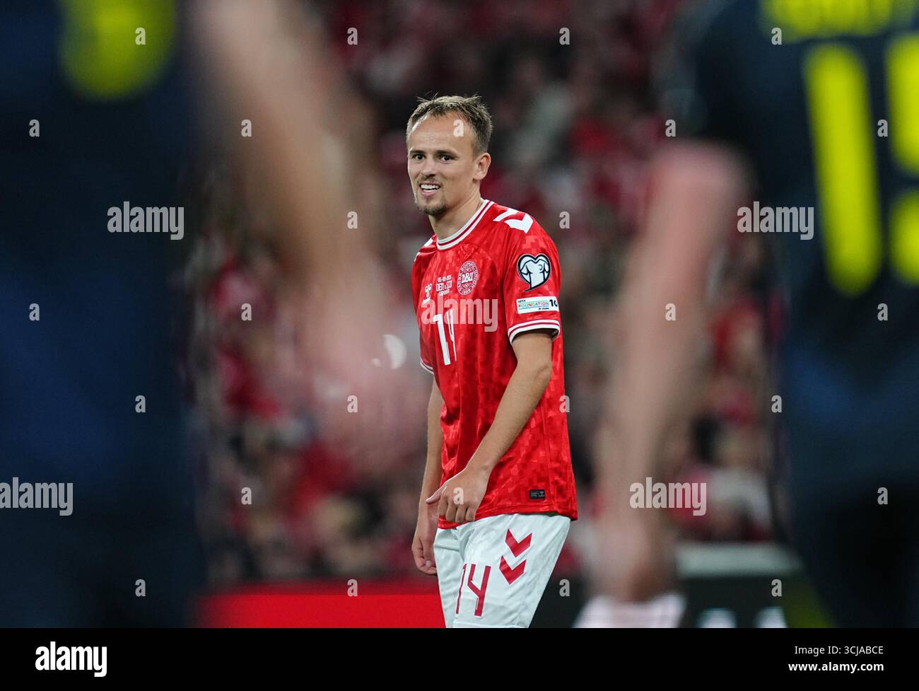 September 05 2025: Mikkel Damsgaard of Denmark looks on during a World ...