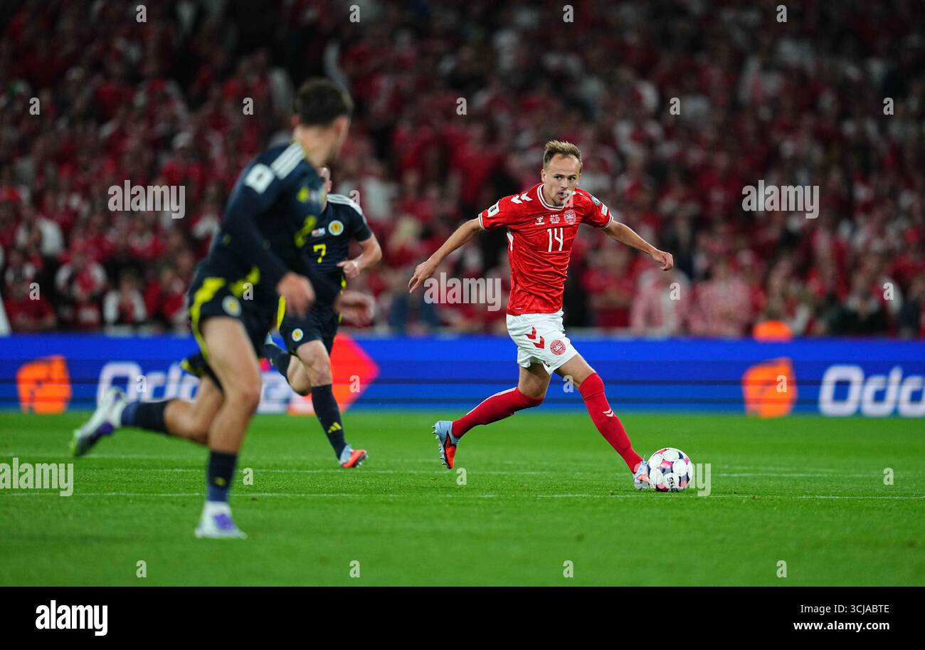 September 05 2025: Mikkel Damsgaard of Denmark looks on during a World ...