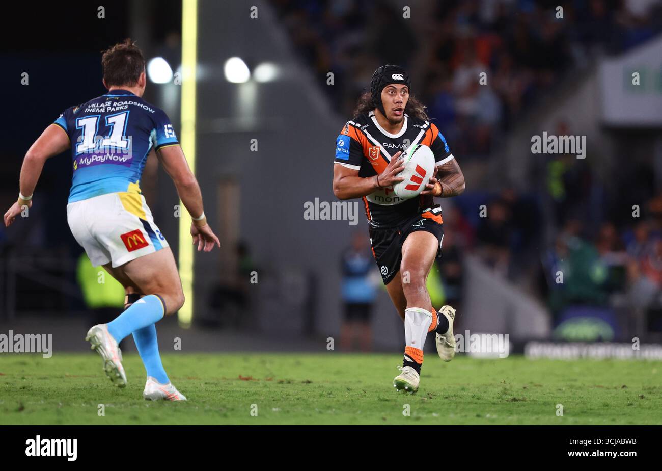 Jarome Luai of the Tigers in action during the NRL Round 27 match ...