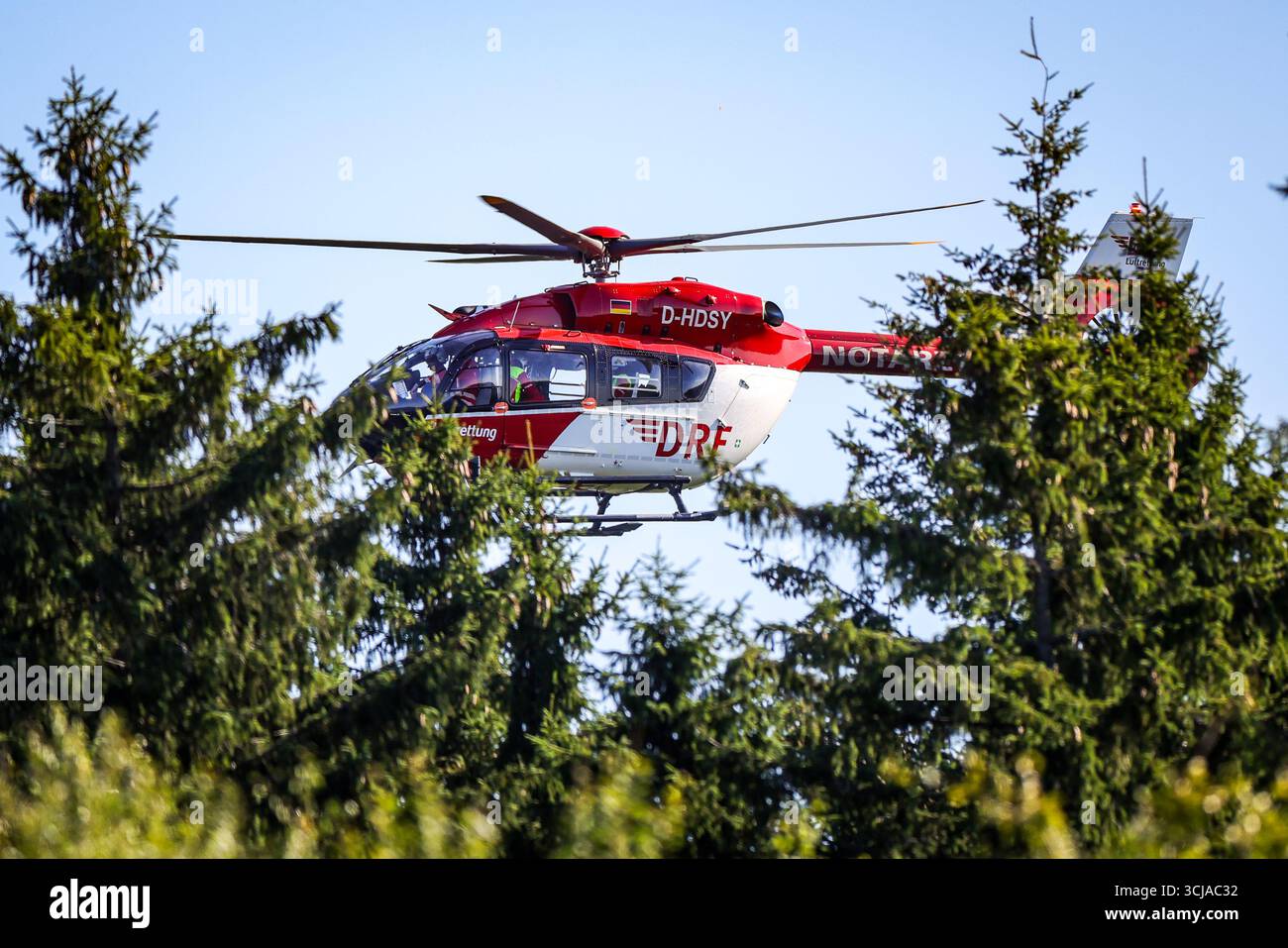 06 September 2025, North Rhine-Westphalia, Winterberg: A DRF Air Rescue ...