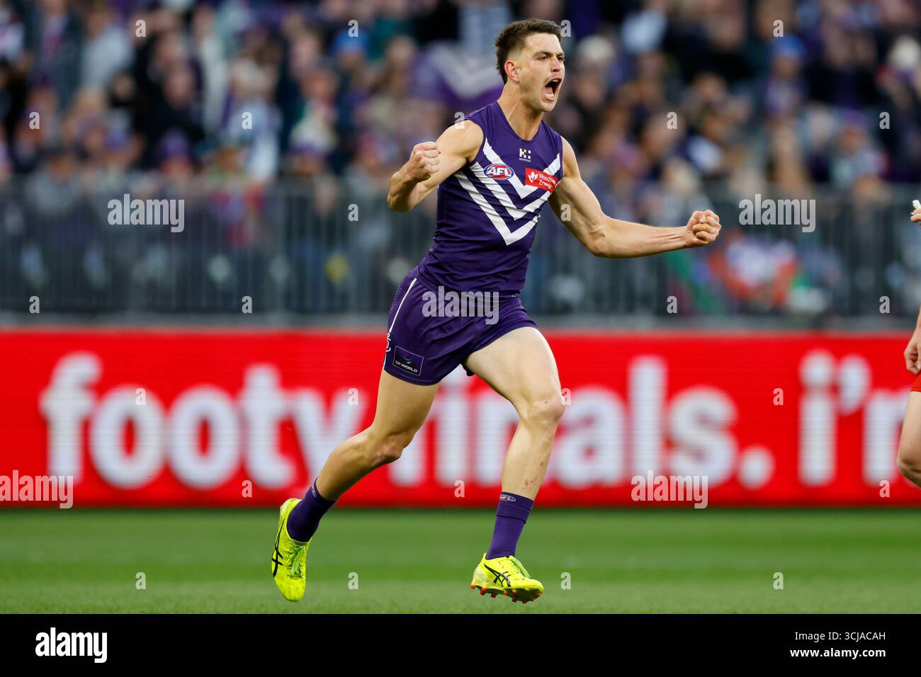 Patrick Voss of the Dockers celebrates his goal during the AFL ...