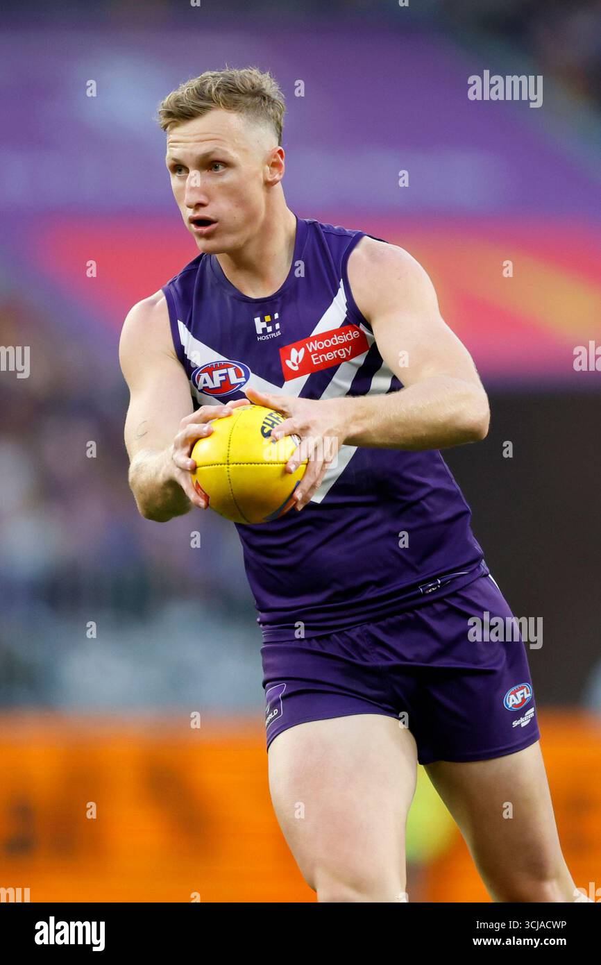 Josh Treacy of the Dockers looks to dispose during the AFL Elimination ...