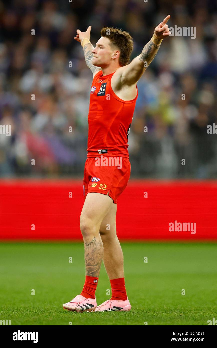 Bailey Humphrey of the Suns celebrates his goal during the AFL ...