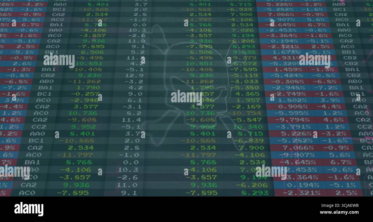 Displaying digital financial data table filling screen at trading desk ...