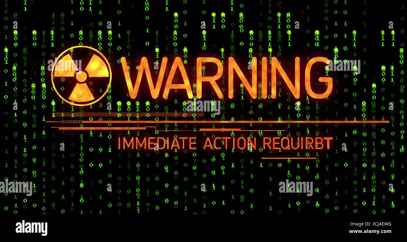 Displaying uppercase WARNING text on computer screen with glowing ...