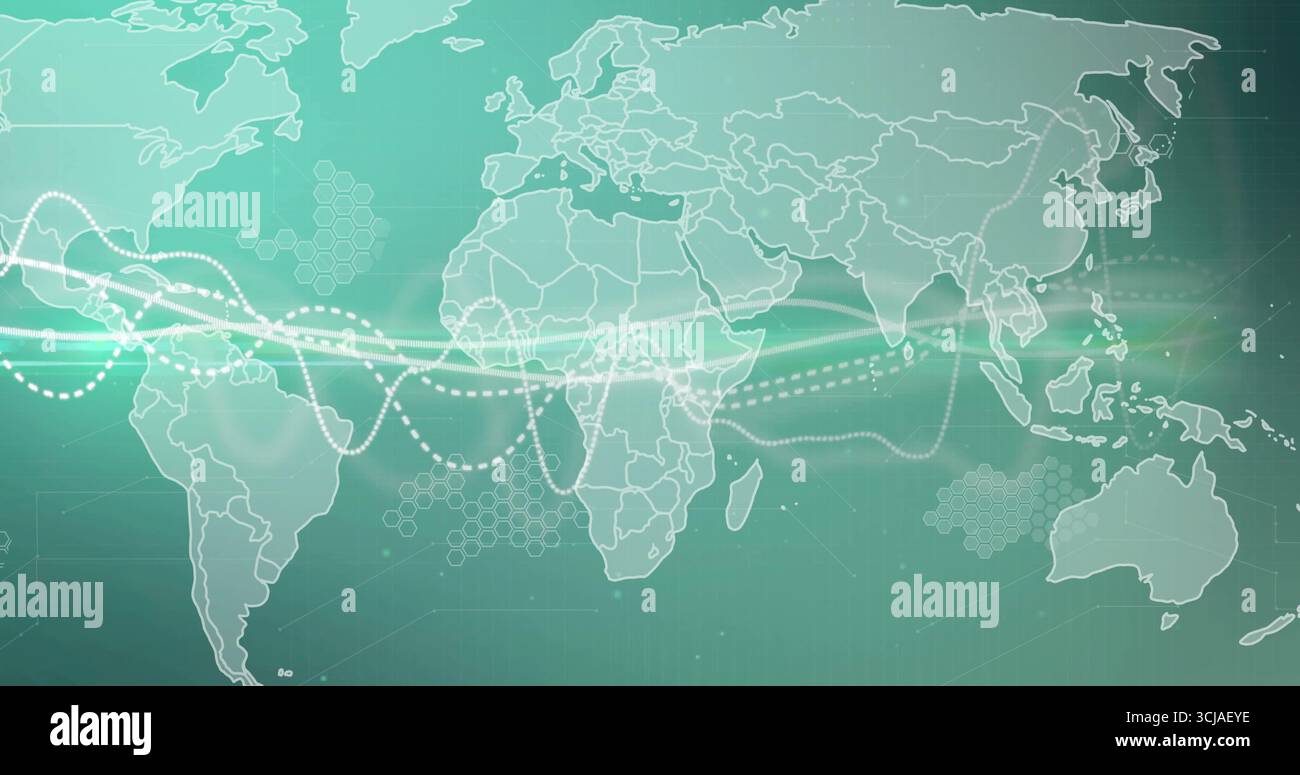 Showing map with white outlines on green field, dashed-solid lines, hex clusters, faint grid ...