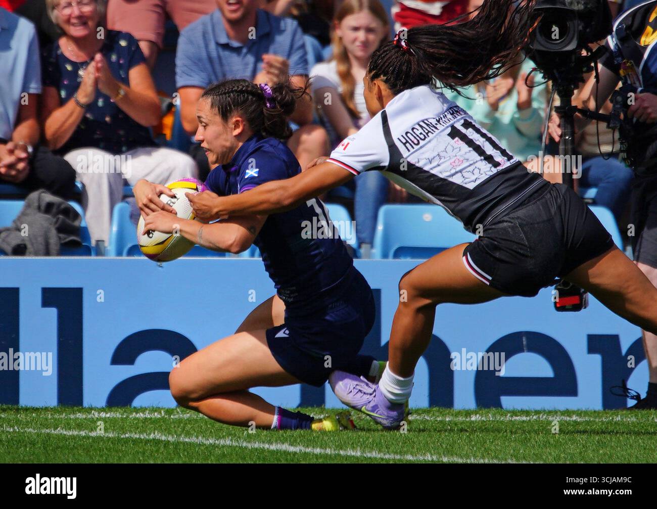 Scotland's Rhona Lloyd scores a try during the Women's Rugby World Cup ...