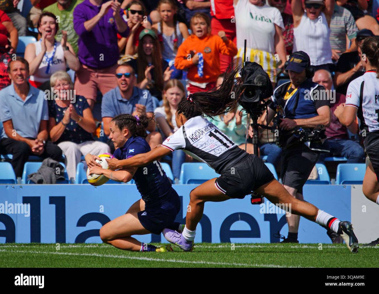Scotland's Rhona Lloyd scores a try during the Women's Rugby World Cup ...