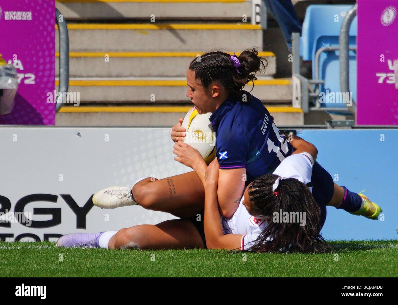 Scotland's Rhona Lloyd scores a try during the Women's Rugby World Cup ...