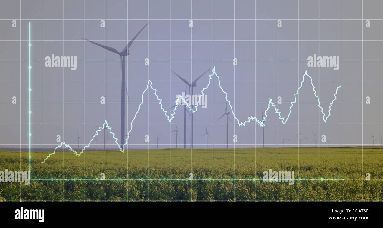 Displaying grid overlay tracing varying white line graph across ...