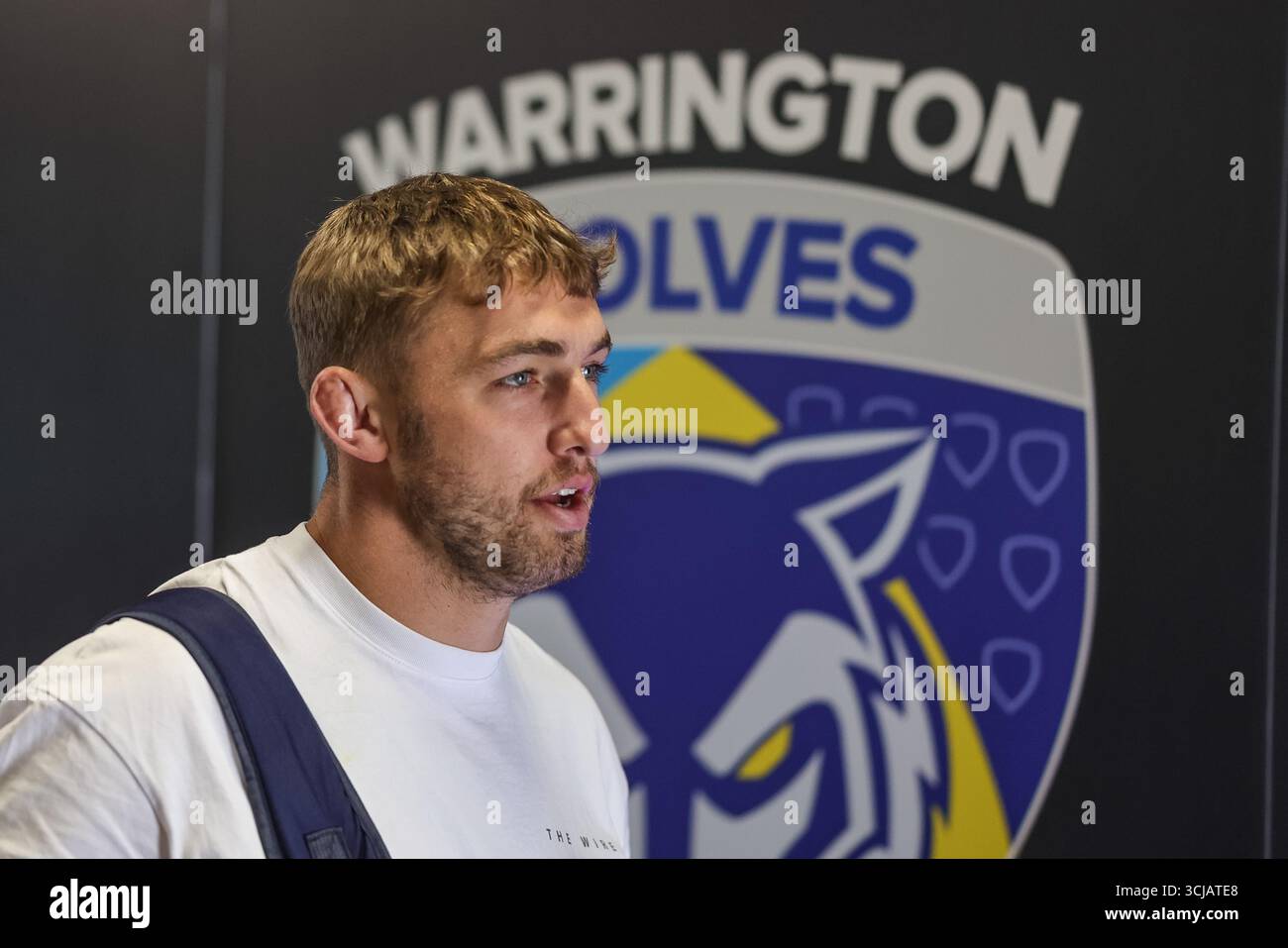 Sam Powell of Warrington Wolves arrives during the Betfred Super League ...