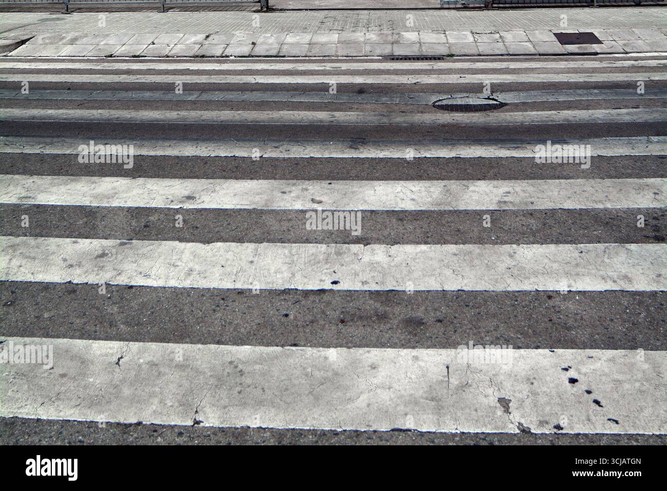 Top-down view of an empty pedestrian zebra crossing on a sunny day ...