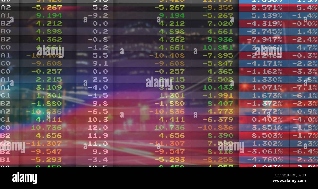 Displaying transparent financial grid on trading-room screen, showing ...