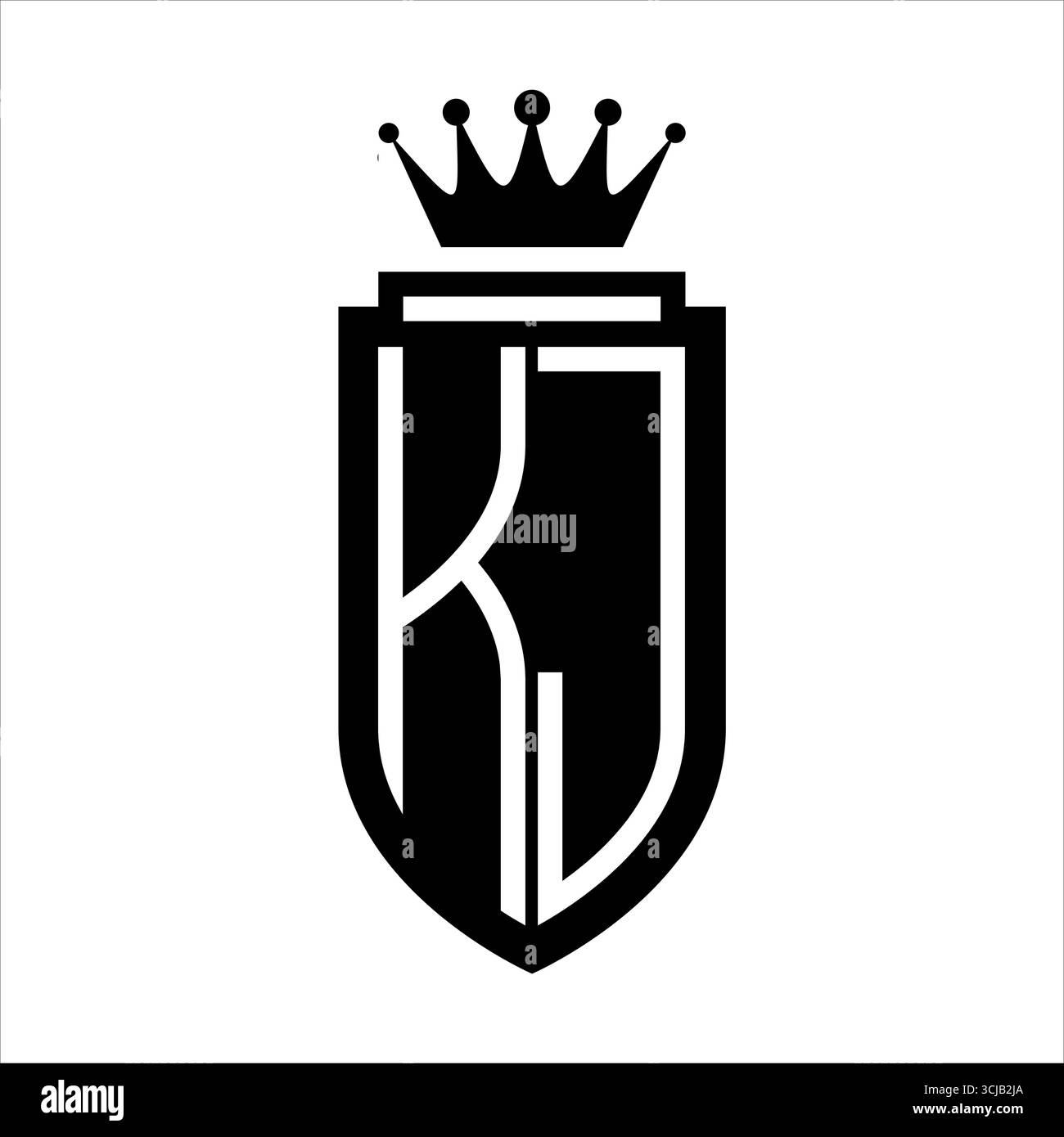 KJ Vector logo initials shield with royal crown minimalist, elegant ...
