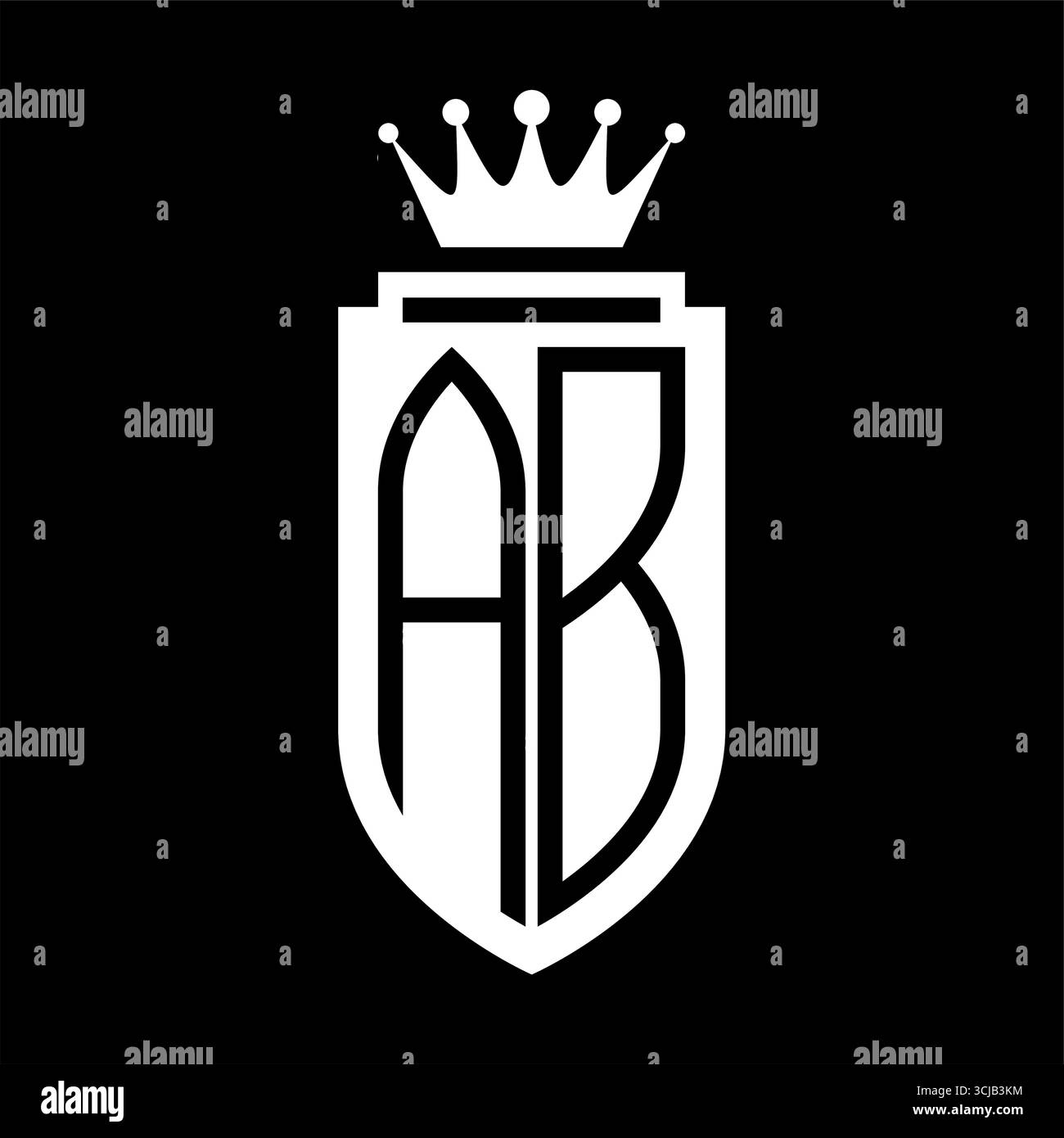 AB Vector logo initials shield with royal crown minimalist, elegant ...