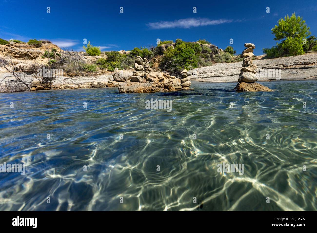 Pyramids made of stones, stone mounds, stone structures arranged on the ...