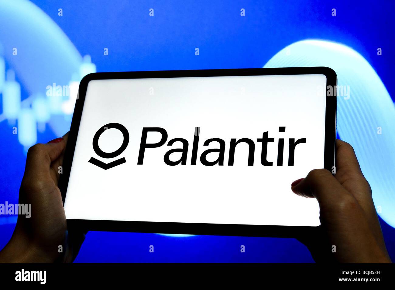 In this photo illustration, a Palantir logo is seen displayed on the ...