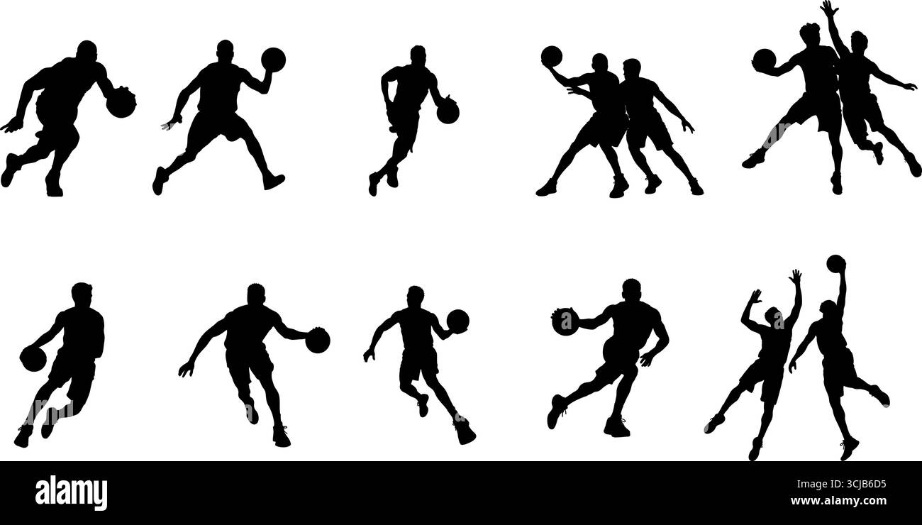 Collection of basketball player silhouettes in action-packed poses ...