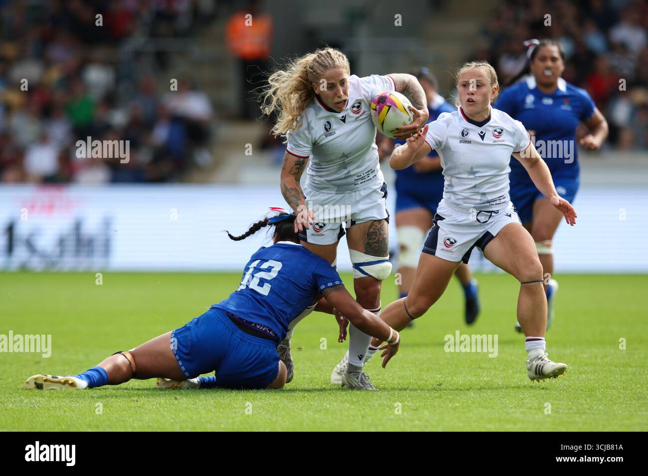 YORK, UK - 6th Sept 2025: Erica Jarrell-Searcy of USA is tackled by ...