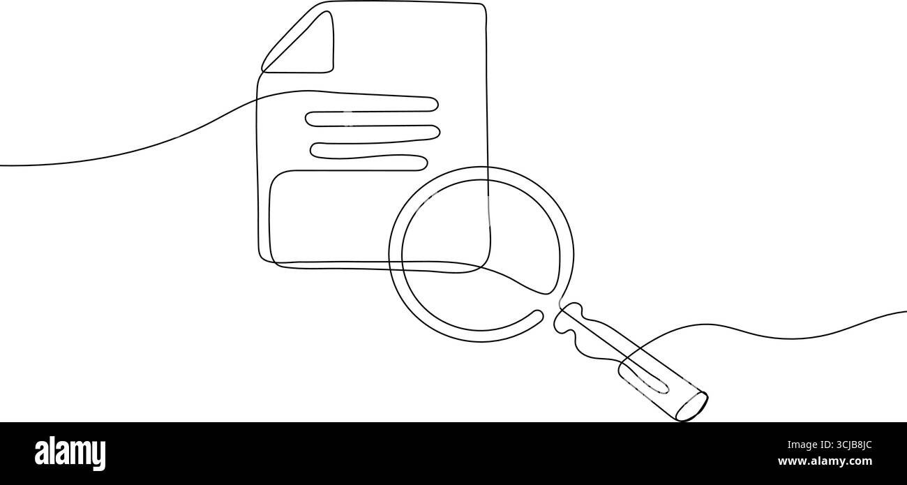 Continuous one line drawing of a magnifying glass, representing ...