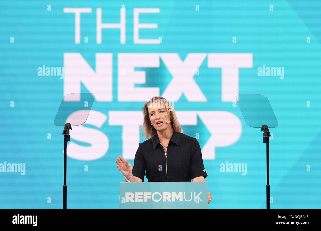 Reform UK MP for Runcorn, Sarah Pochin speaks during the party's annual ...