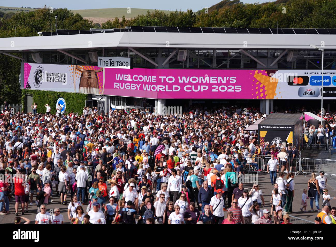 A general view of fans before the Women's Rugby World Cup 2025 pool A match at American Express ...