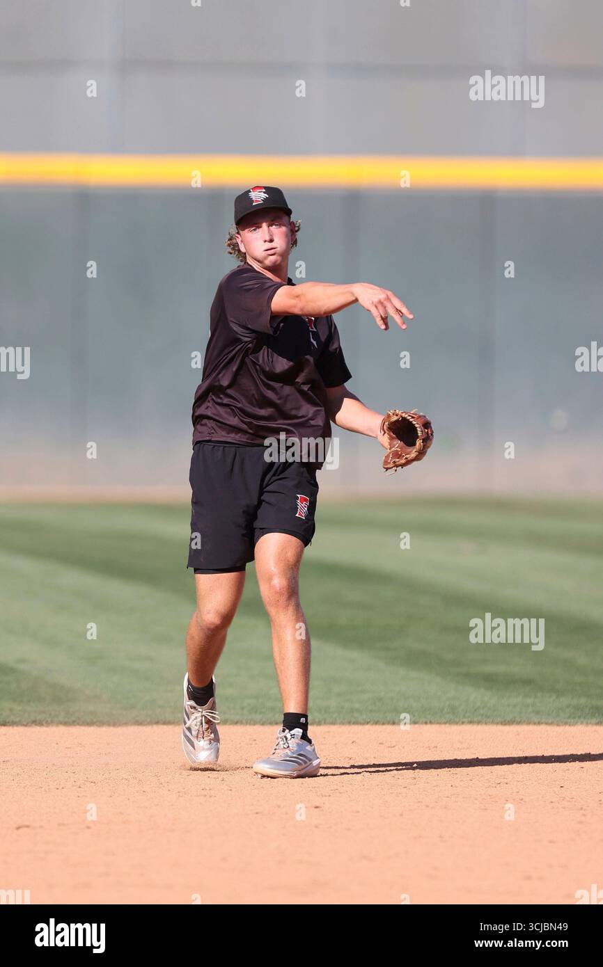 Ethan Holliday (18) of the Fresno Grizzlies takes infield practice ...