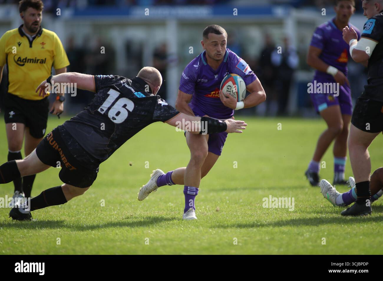 Bridgend, Wales, UK. 6th September, 2025. Charlie Chapman of Exeter ...