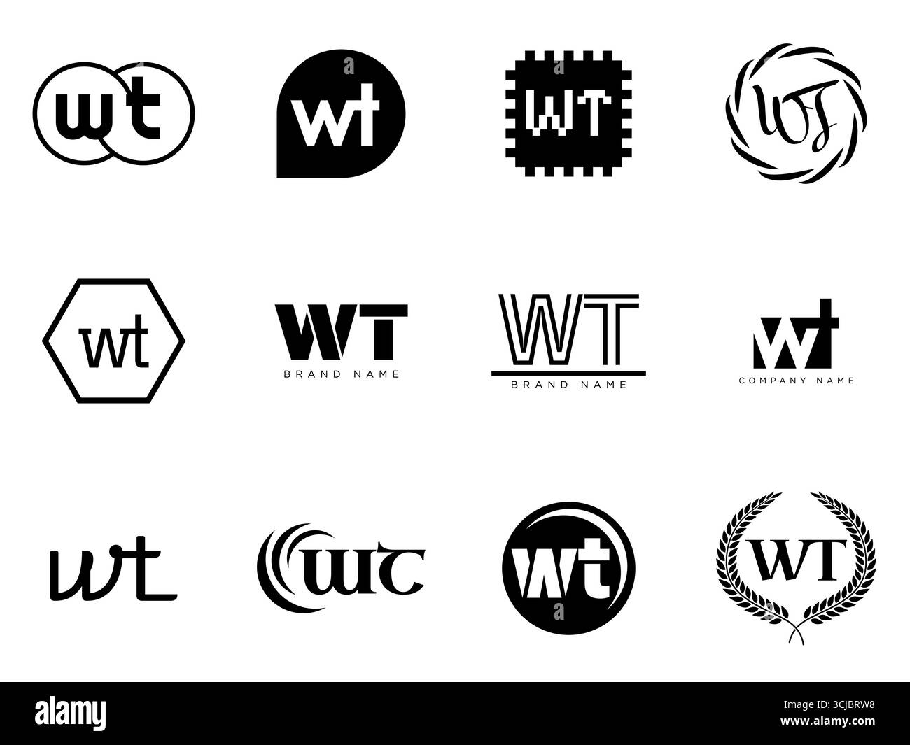 WT logo company template. Letter w and t logotype. Set different ...