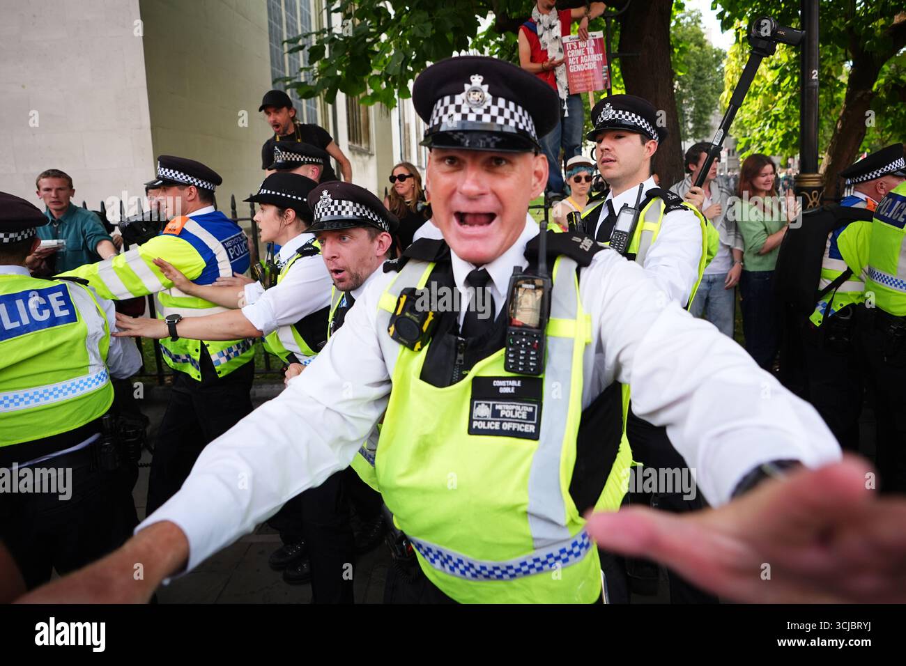 Police and demonstrators during a Lift the Ban on Palestine Action ...