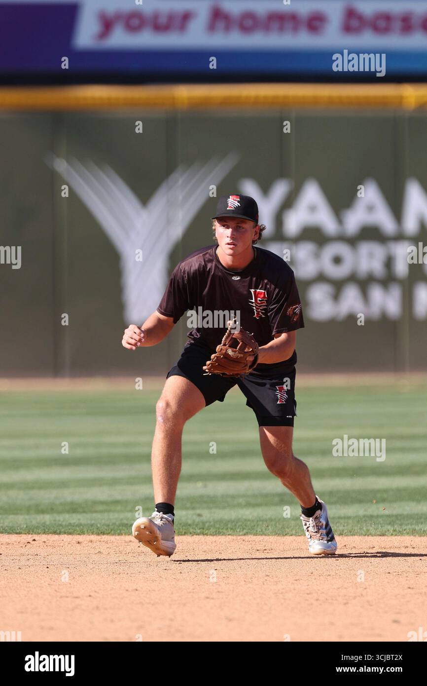 Ethan Holliday (18) of the Fresno Grizzlies takes infield practice ...