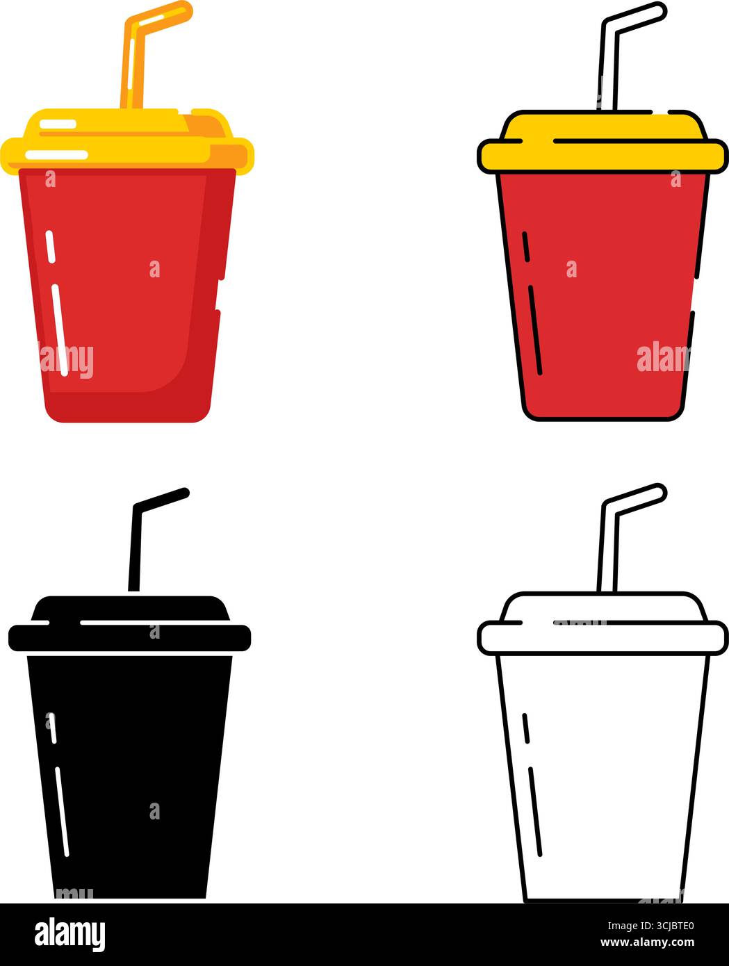 Set Bundle Of Icon Fast Food Cup Soda Drink in Outline, Silhouette ...