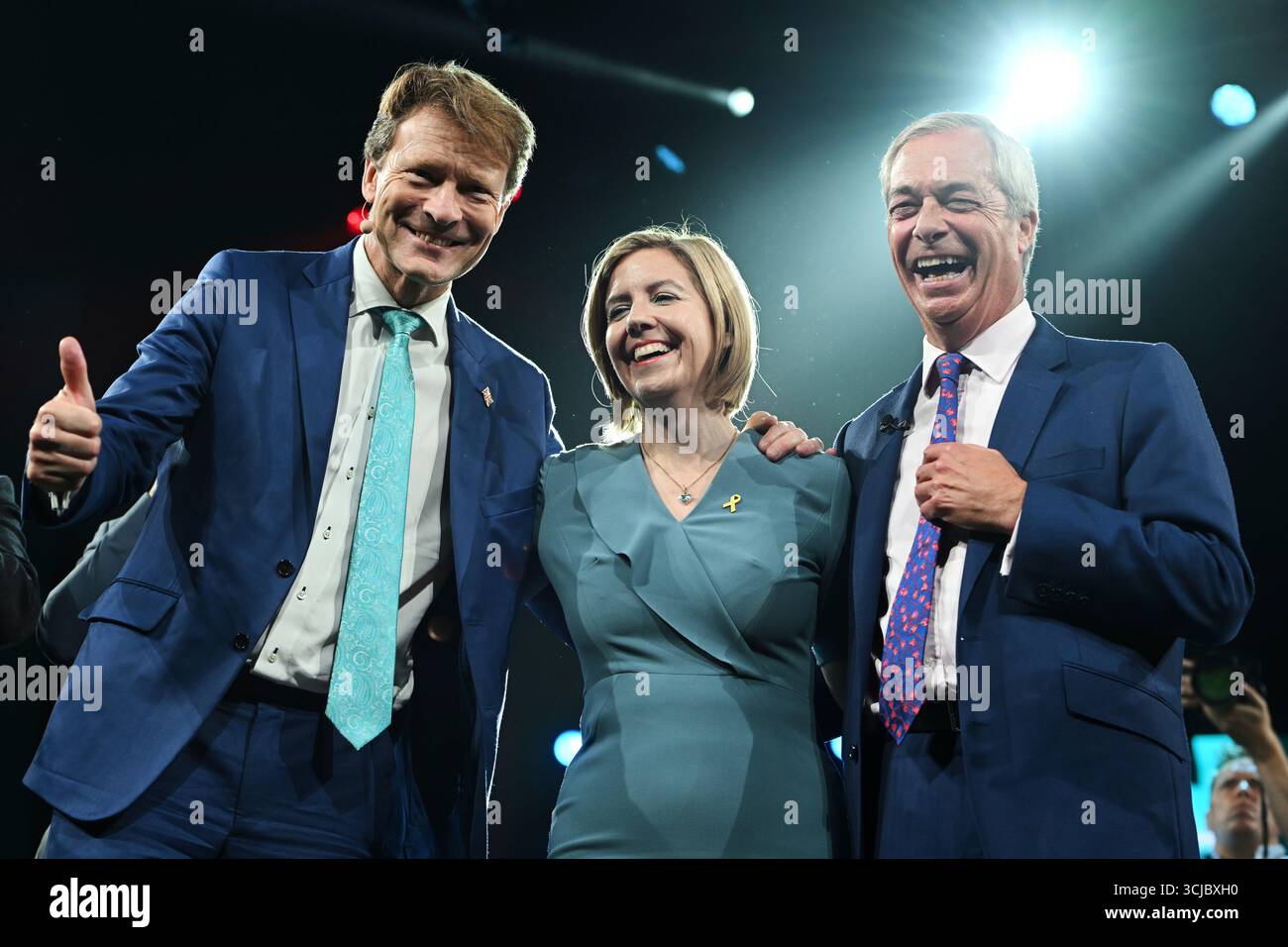 Britain's Reform UK party leader Nigel Farage right, Andrea Jenkyns and ...