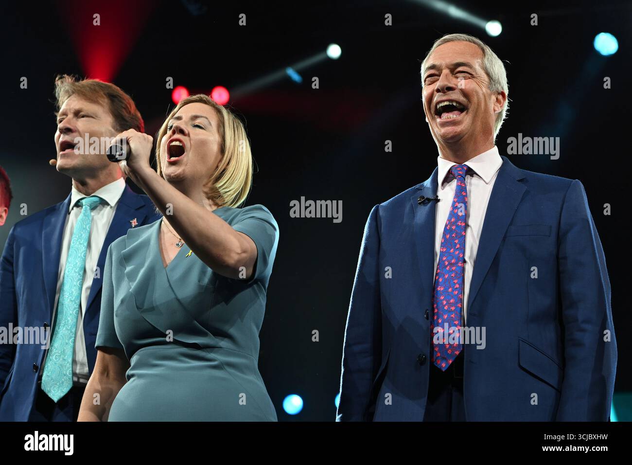 Britain's Reform UK party leader Nigel Farage right, Andrea Jenkyns and ...