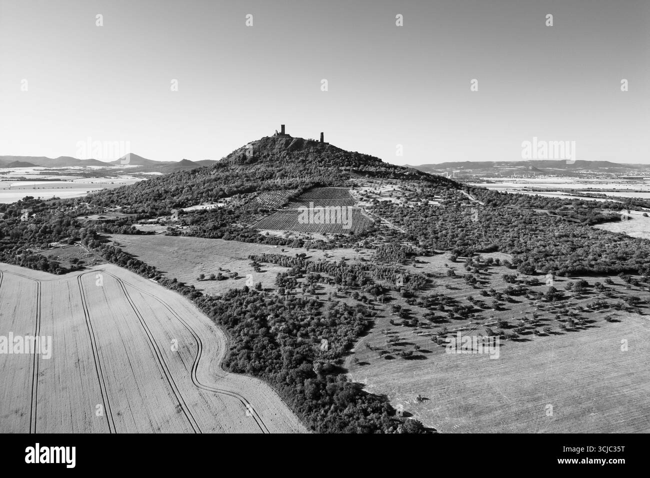 View castle perched atop Black and White Stock Photos & Images - Alamy